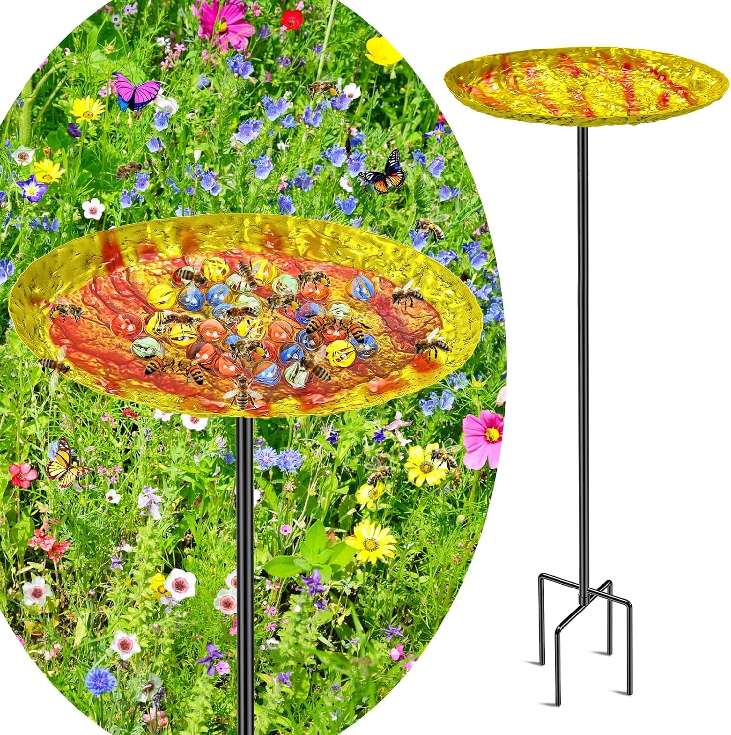 Standing Bee & Butterfly Water Station, Metal Butterfly Puddler with ...