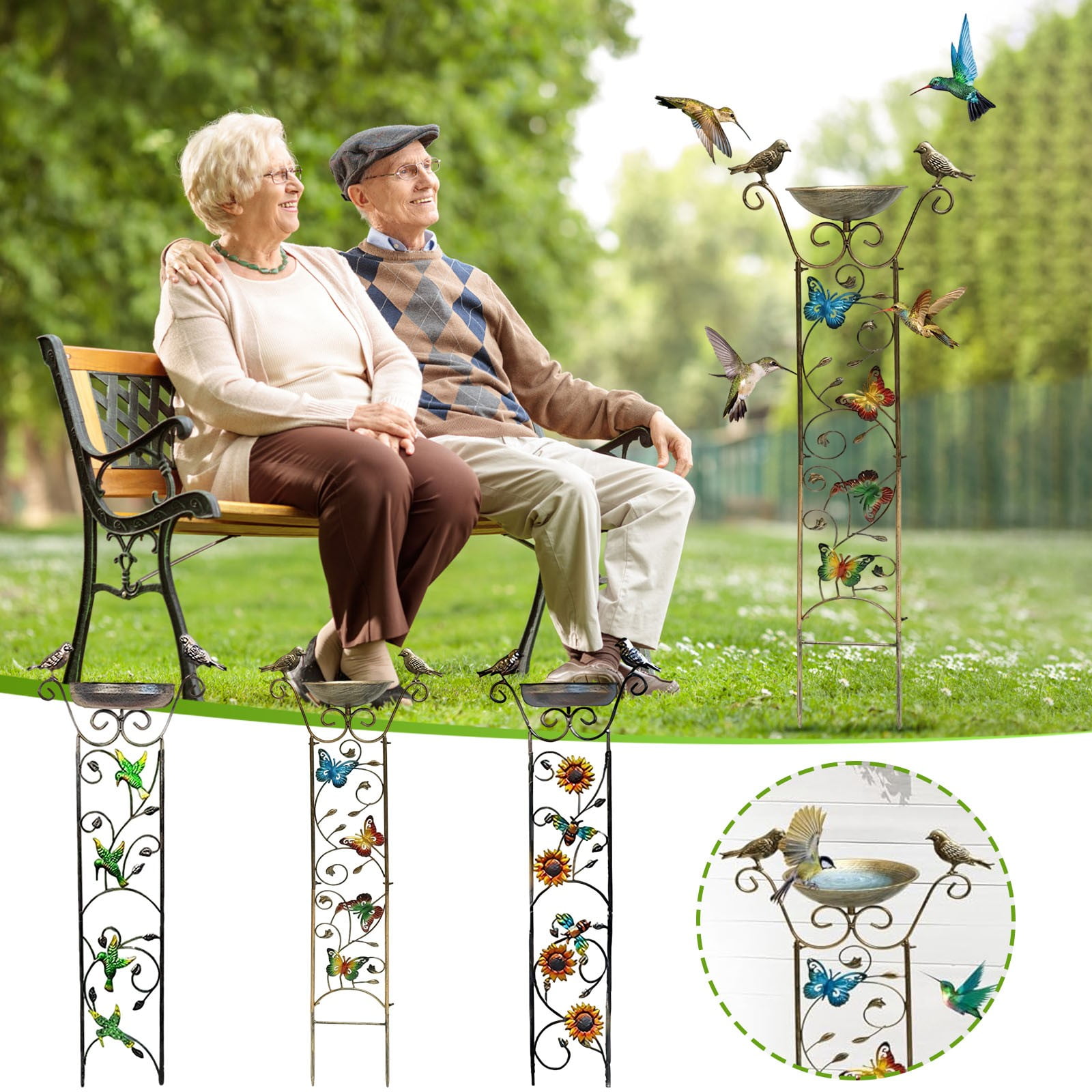 Standing Bird Bath 105 x 37 cm Bird Bath Garden Metal with Ground Spike ...