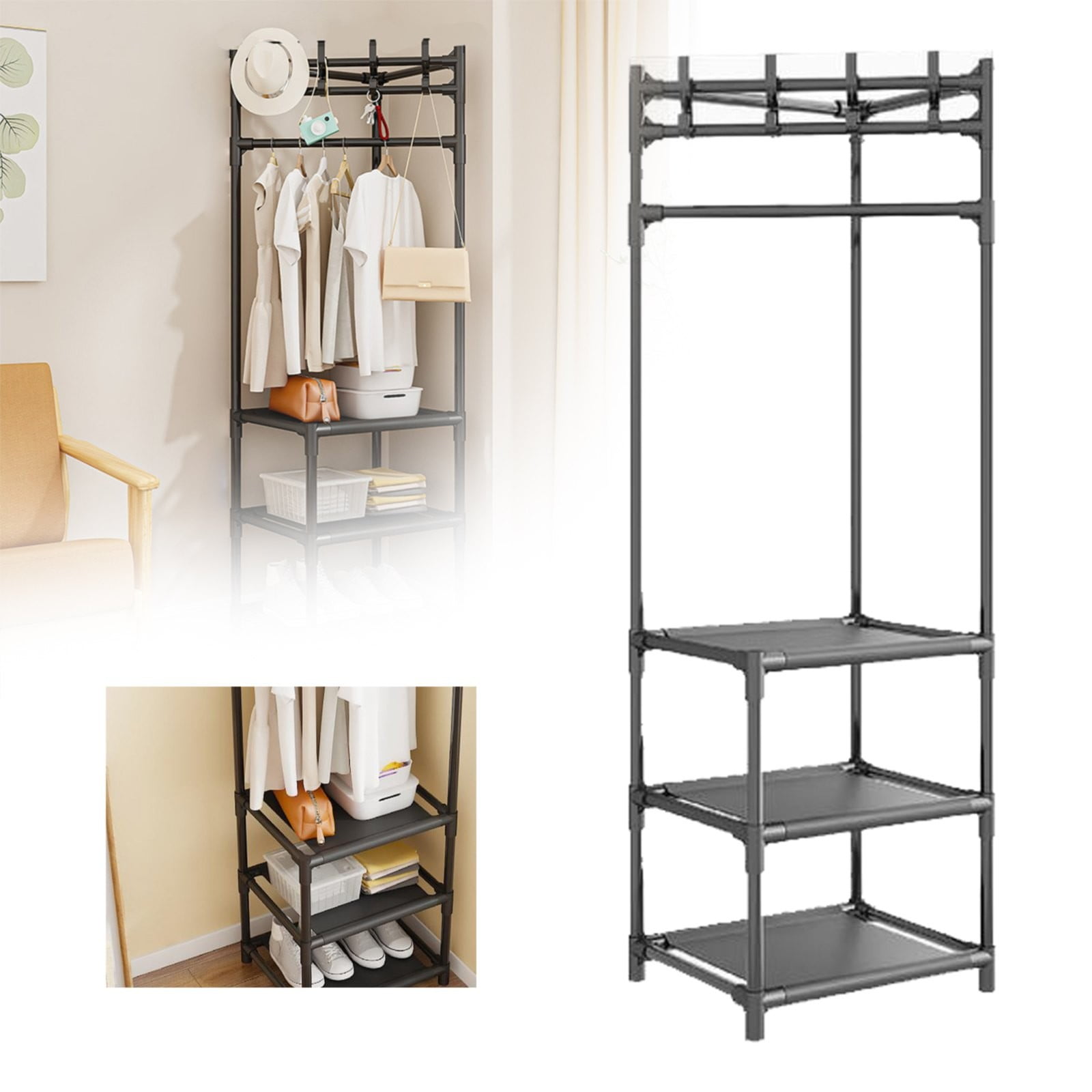 Standing Coat Rack Material Two Layer Corner Storage Floor Standing ...