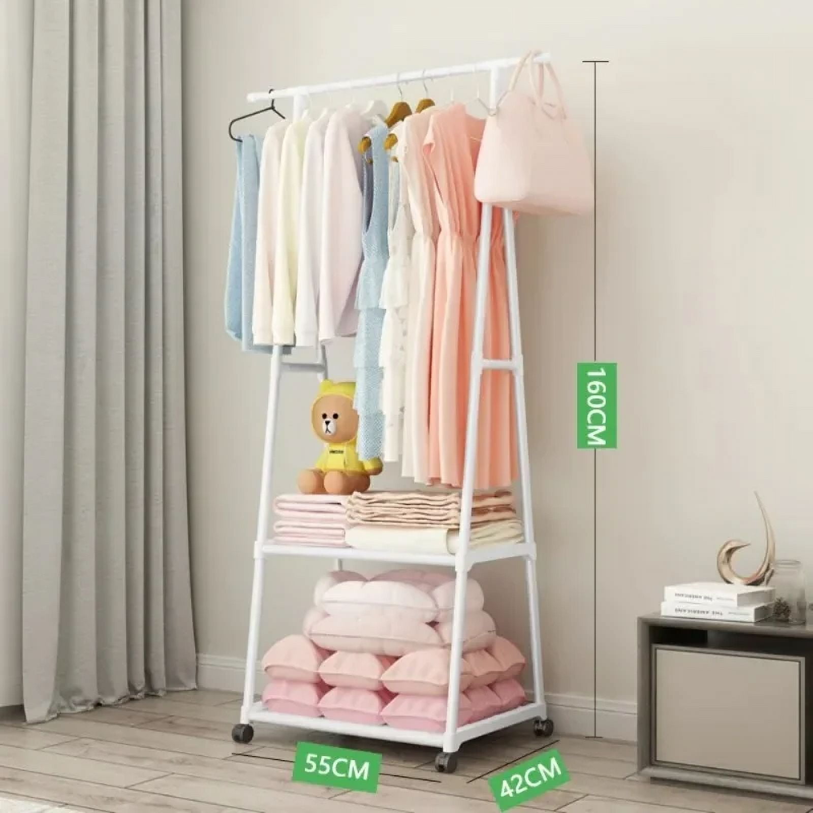 Standing Coat Rack Triangle Pulley Clothes Racks With Wheels Household ...