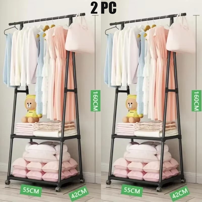 Standing Coat Rack Triangle Pulley Clothes Racks With Wheels Household ...