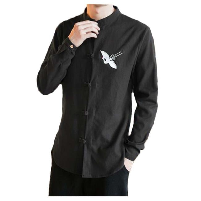Standing Collar Cotton & Linen Chinese Long Sleeve Kungfu Cloth Men ...