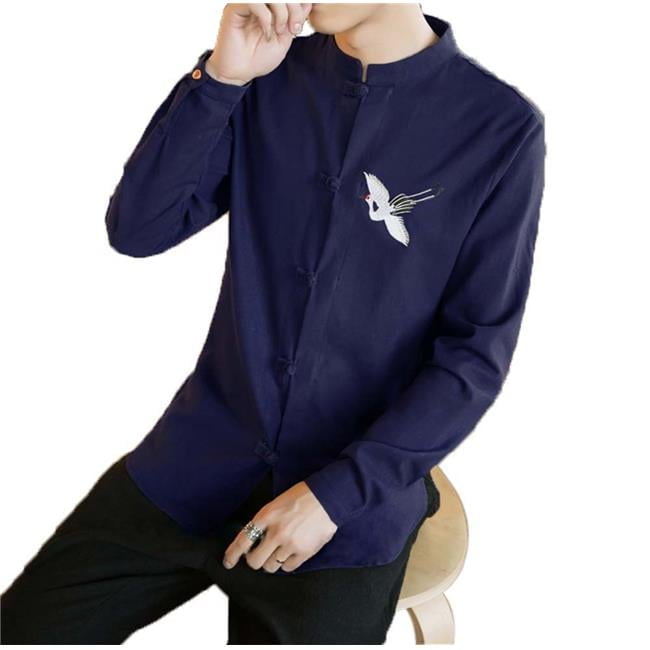 Standing Collar Cotton & Linen Chinese Long Sleeve Kungfu Cloth Men ...