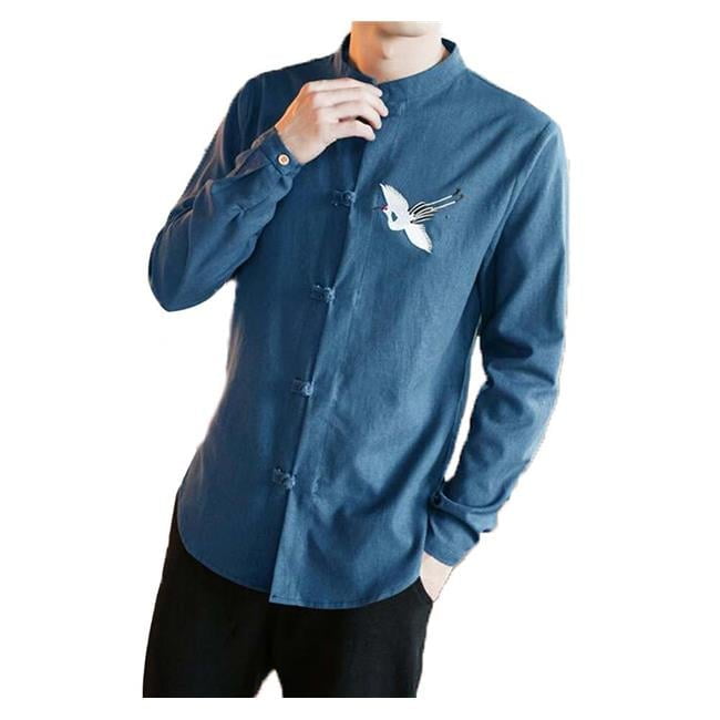 Standing Collar Cotton & Linen Chinese Long Sleeve Kungfu Cloth Men ...