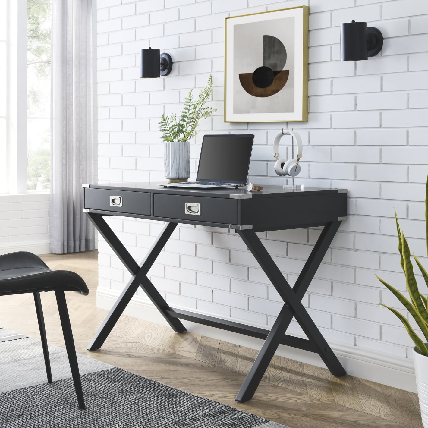 Standing Computer Desk with Drawers, Wooden Home Office Desk Table with ...