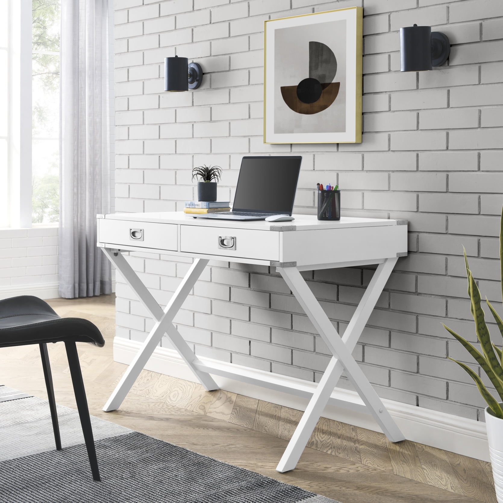 Standing Computer Desk with Drawers, Wooden Home Office Desk Table with ...