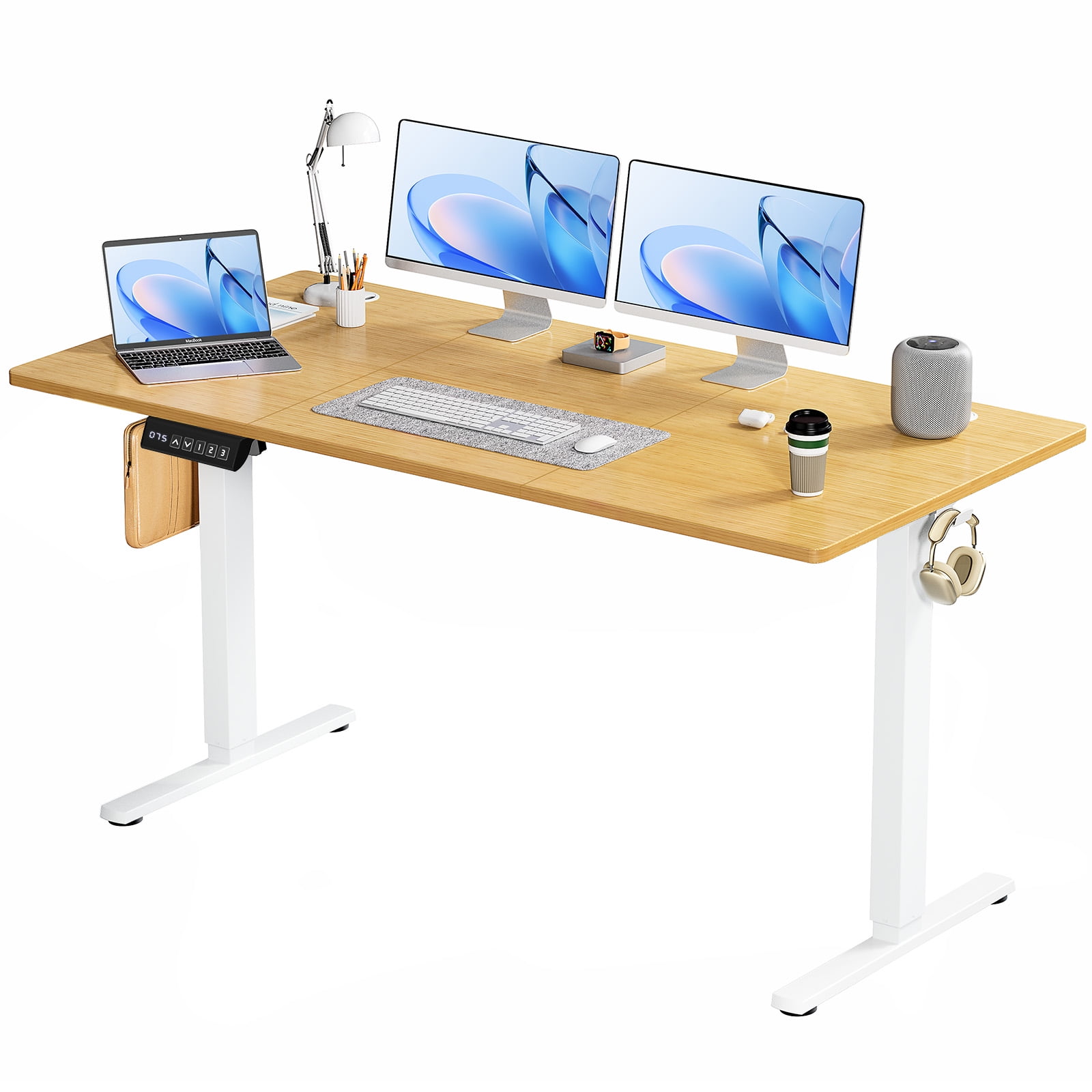 Standing Computer Office Desk Electric Adjustable Height Large Wood ...