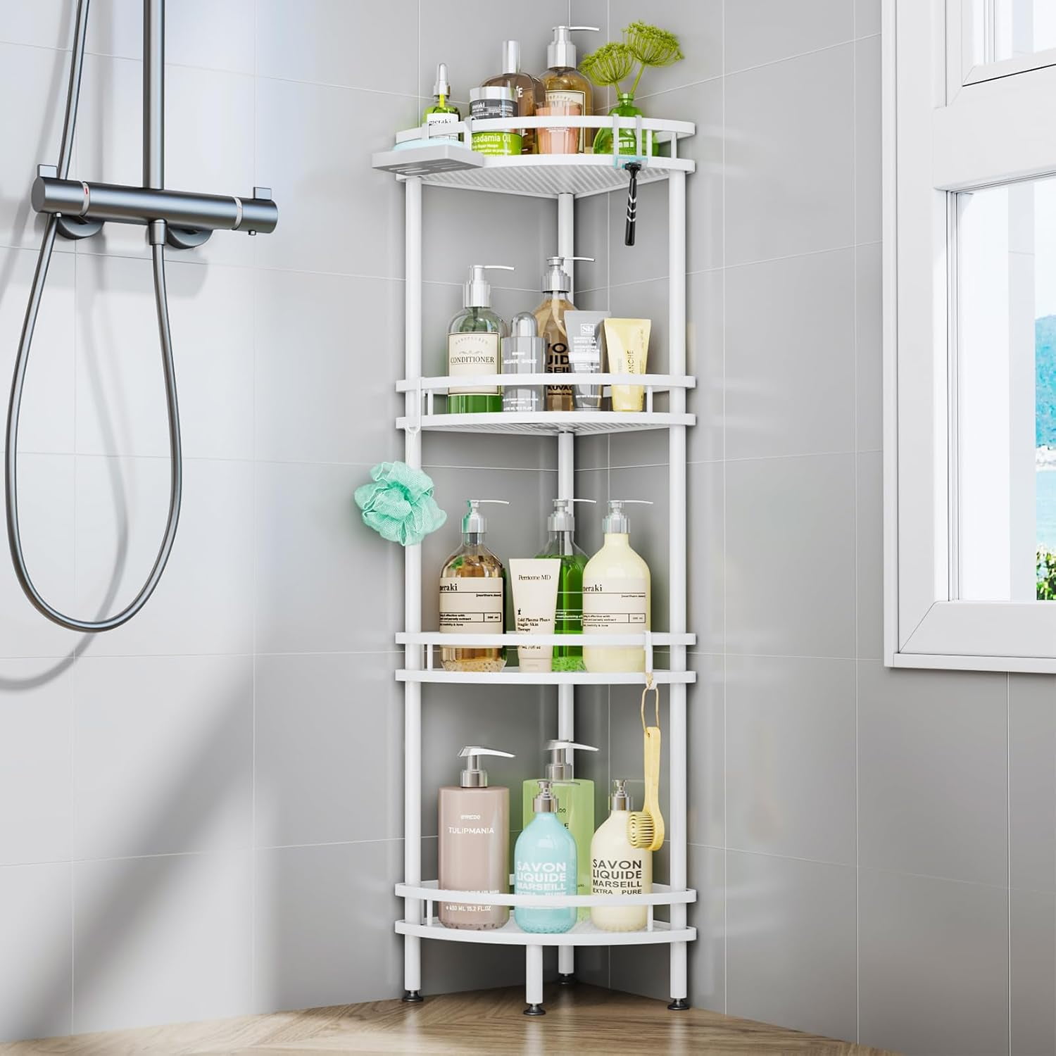 Standing Corner Shower Caddy - 3 Tier Shower Organizer Corner with Soap ...