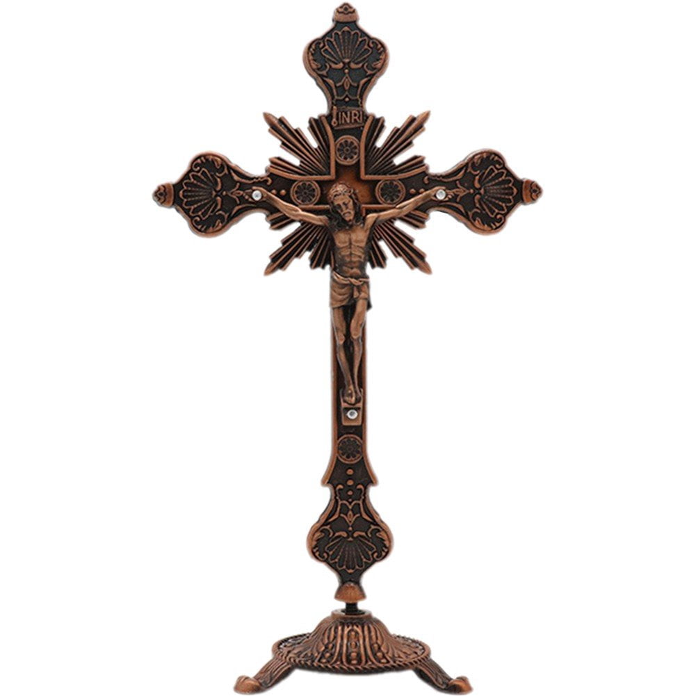 Standing Cross Decor Crucifix with Base 10" Tabletop Metal Jesus Christ ...