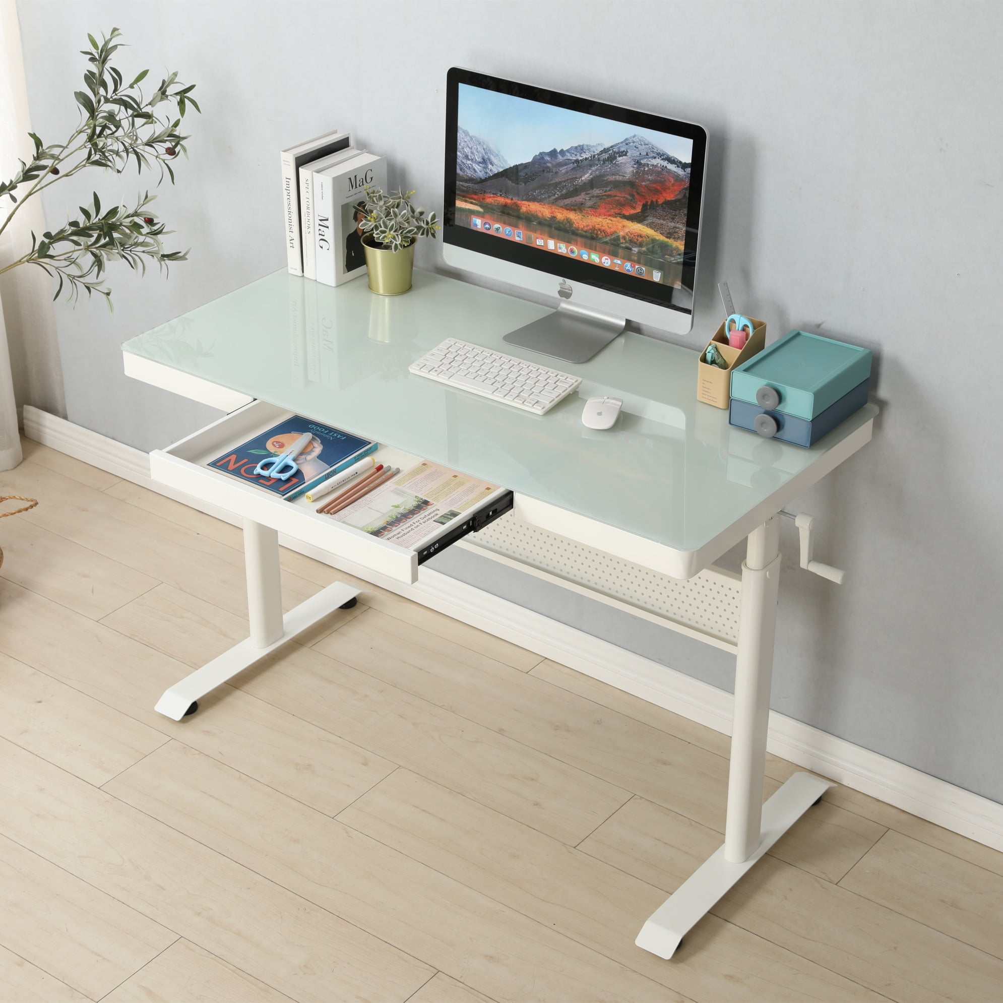 Standing Desk, Adjustable Height Desk with Metal Drawer, Standing Desk ...