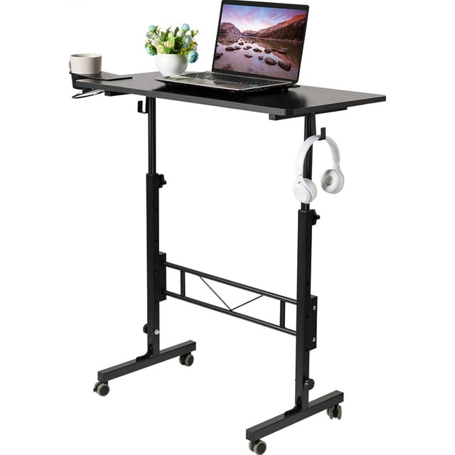 Standing Desk Adjustable Height, Small Mobile Stand Up Desk with Wheels ...