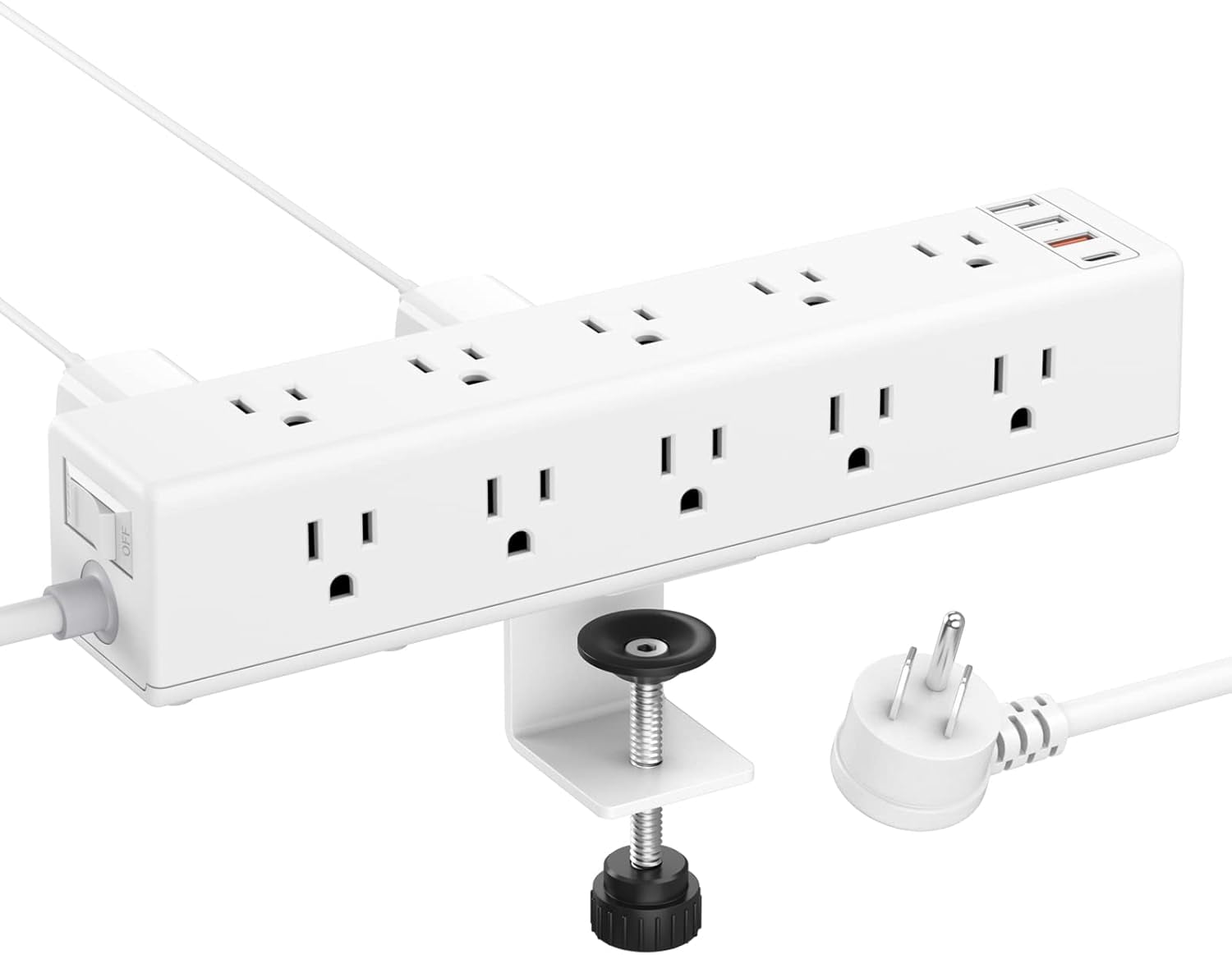 Standing Desk Clamp Power Strip with 15 Outlets, White Desktop Edge ...