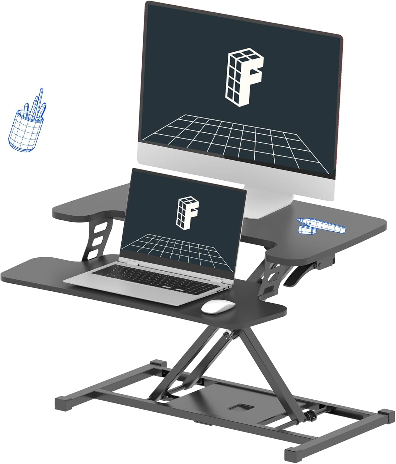 Standing Desk Converter 28" Wide Height Adjustable Sit Stand Desk Riser ...