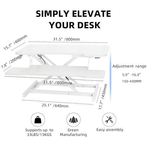 Standing Desk Converter, 32" Height Adjustable Sit to Stand Up Desk ...