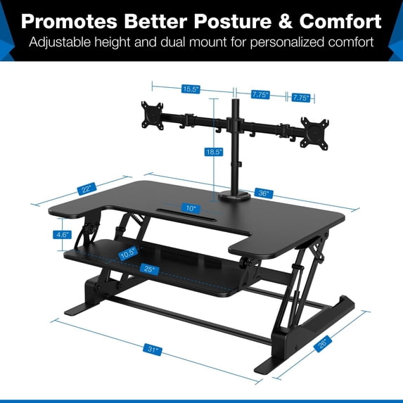 Standing Desk Converter Dual Monitor, Height Adjustable Gas Spring ...
