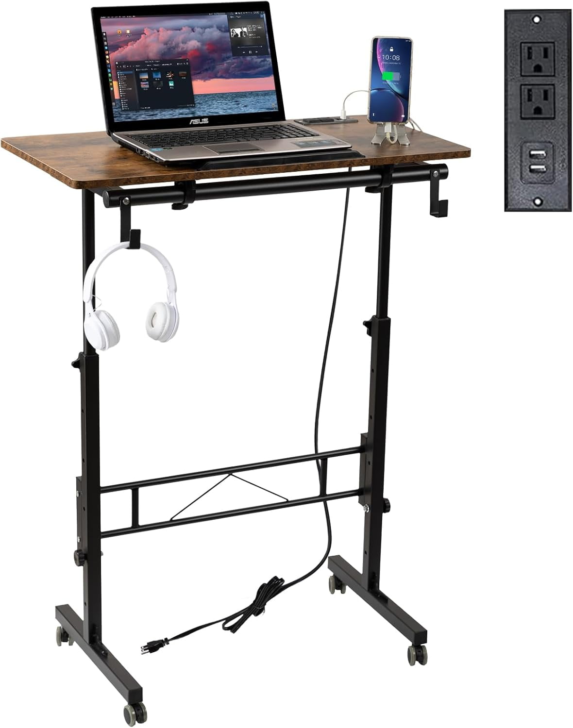Standing Desk Height Adjustable with Tiltable Tabletop, Rolling Laptop ...
