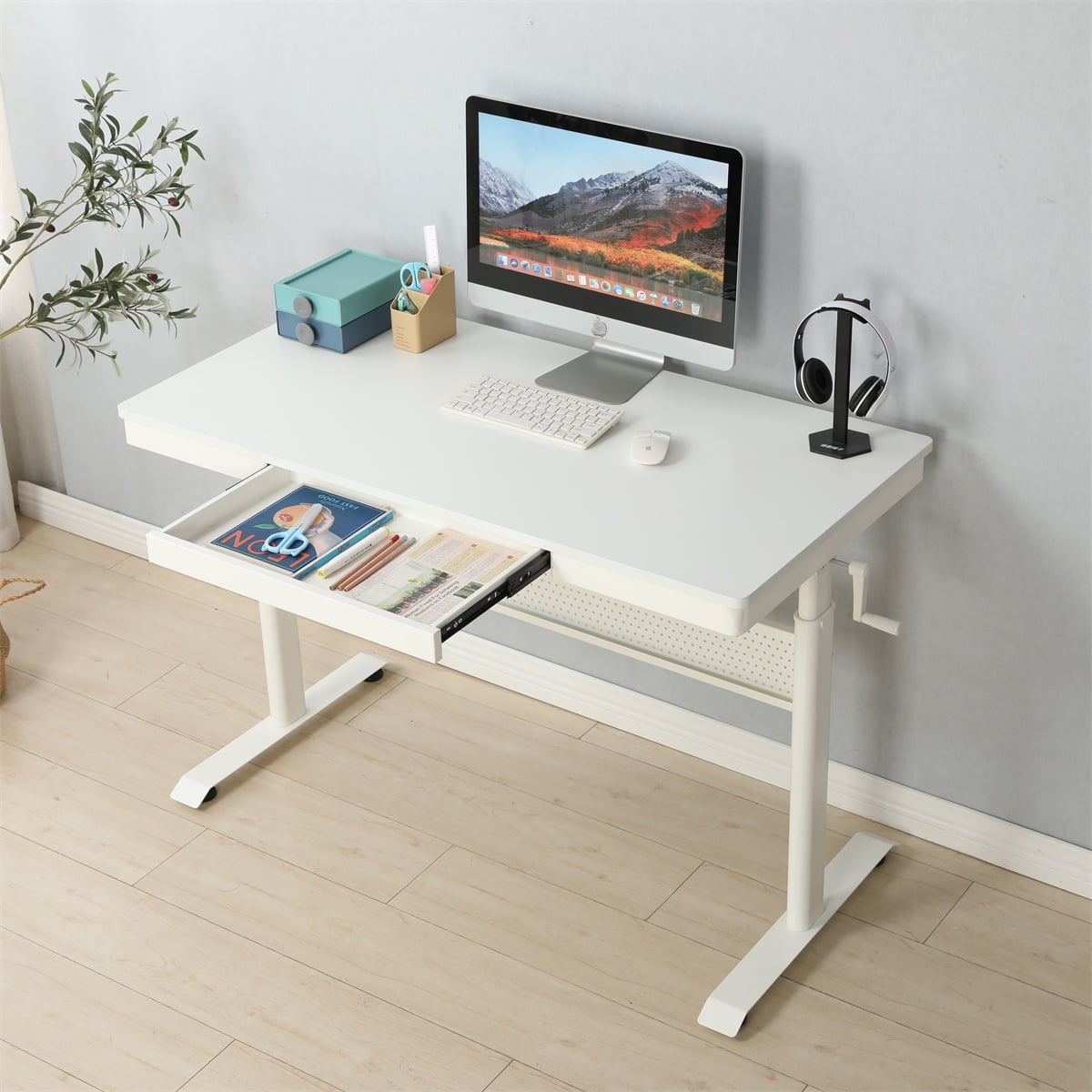 Standing Desk with Metal Drawer,48x24Inch Adjustable Height Stand Up ...