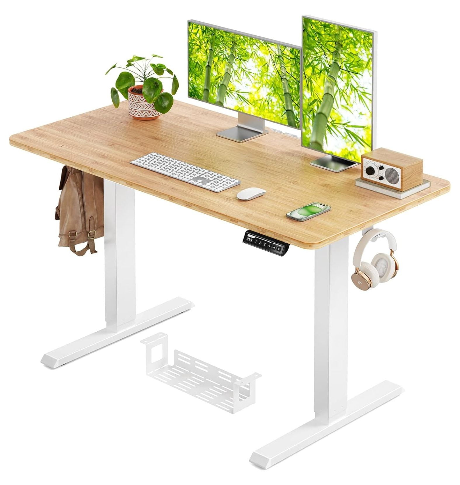 Standing Desk with One-Piece Bamboo Desktop, 48x24 inch Adjustable ...