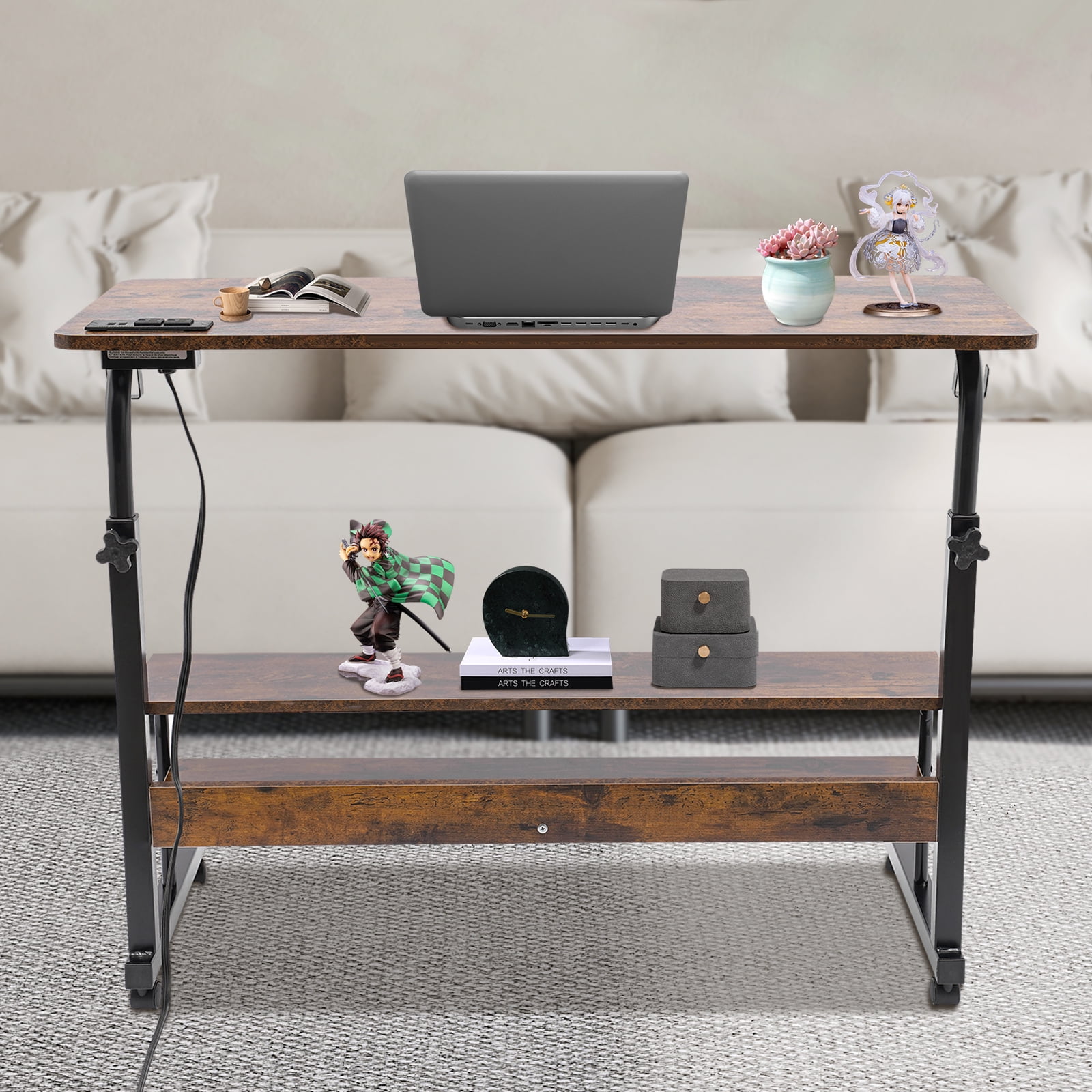 Standing Desk With 4* Wheels, 3-tier Computer Desk, Laptop Desk With 2 ...