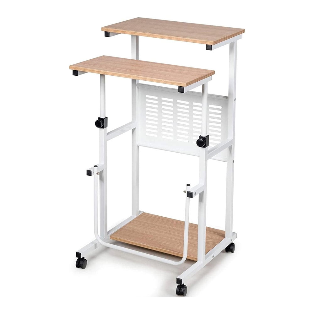 Standing Desk with Storage and Wheels, Adjustable Height Mobile ...