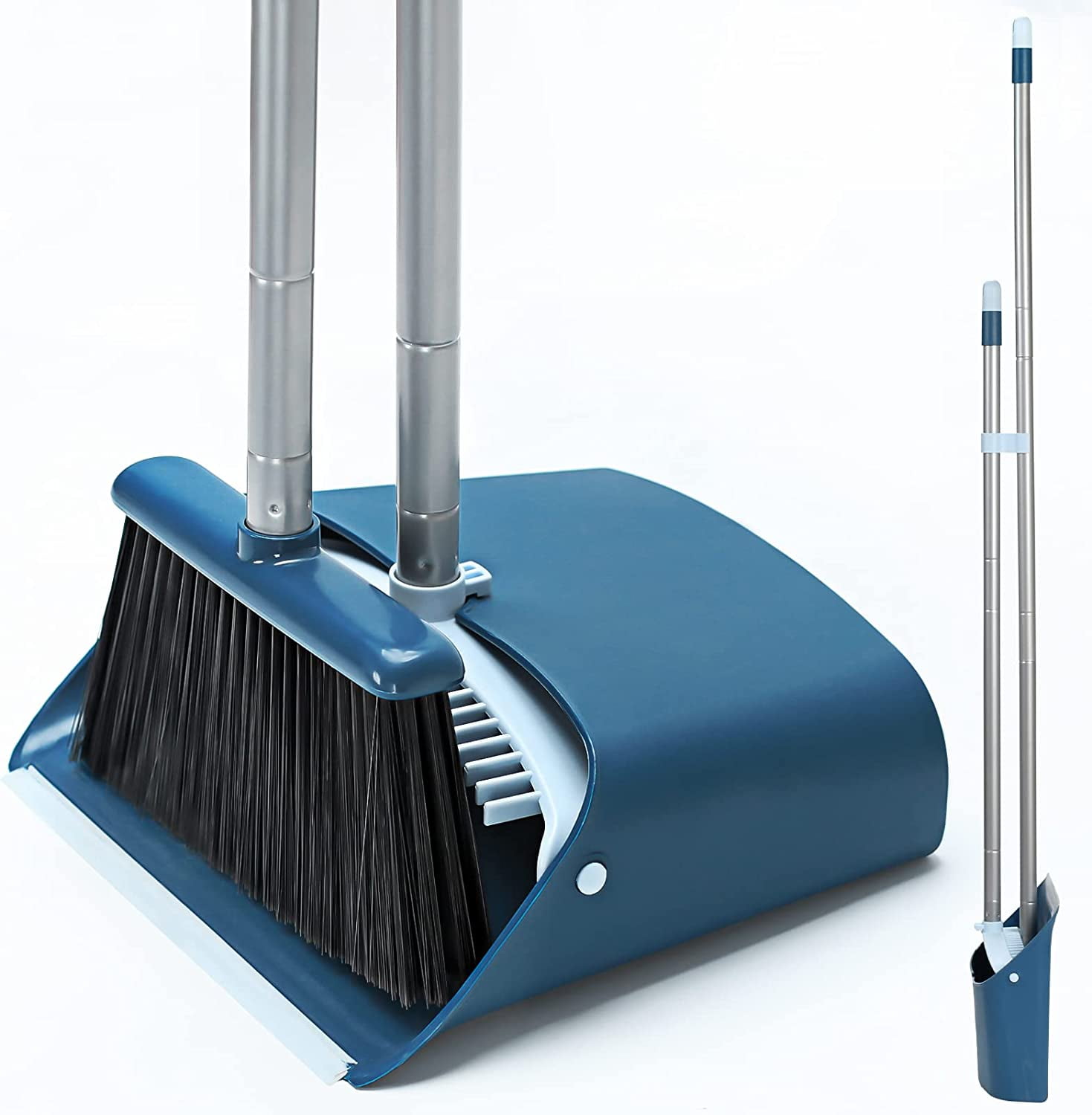 Standing Dustpan and Broom Set with 52" Long Extendable Handle for Home ...