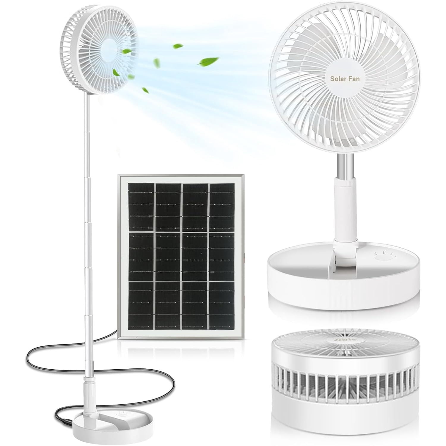 Standing Fan with Portable Solar Panel, 8" Telescopic Foldable Desk Fan ...