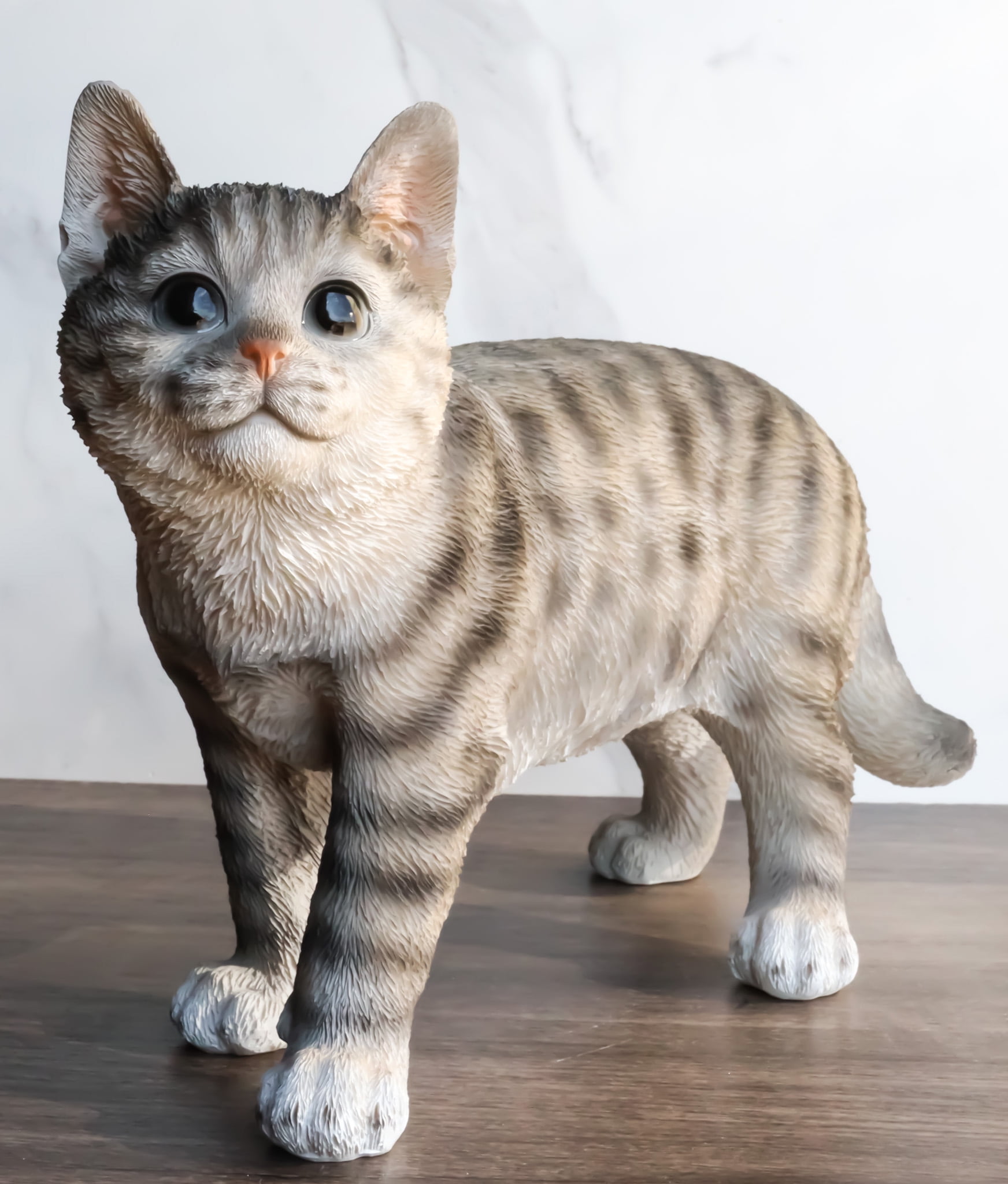 Standing Feline Gray Tabby Cat Kitten Figurine With Realistic Glass ...