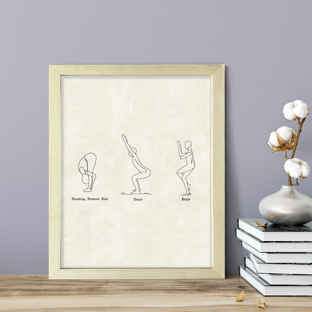 Standing Forward Fold, Chair, Eagle Yoga Pose, 5 x 7 Wooden FRAMED ...