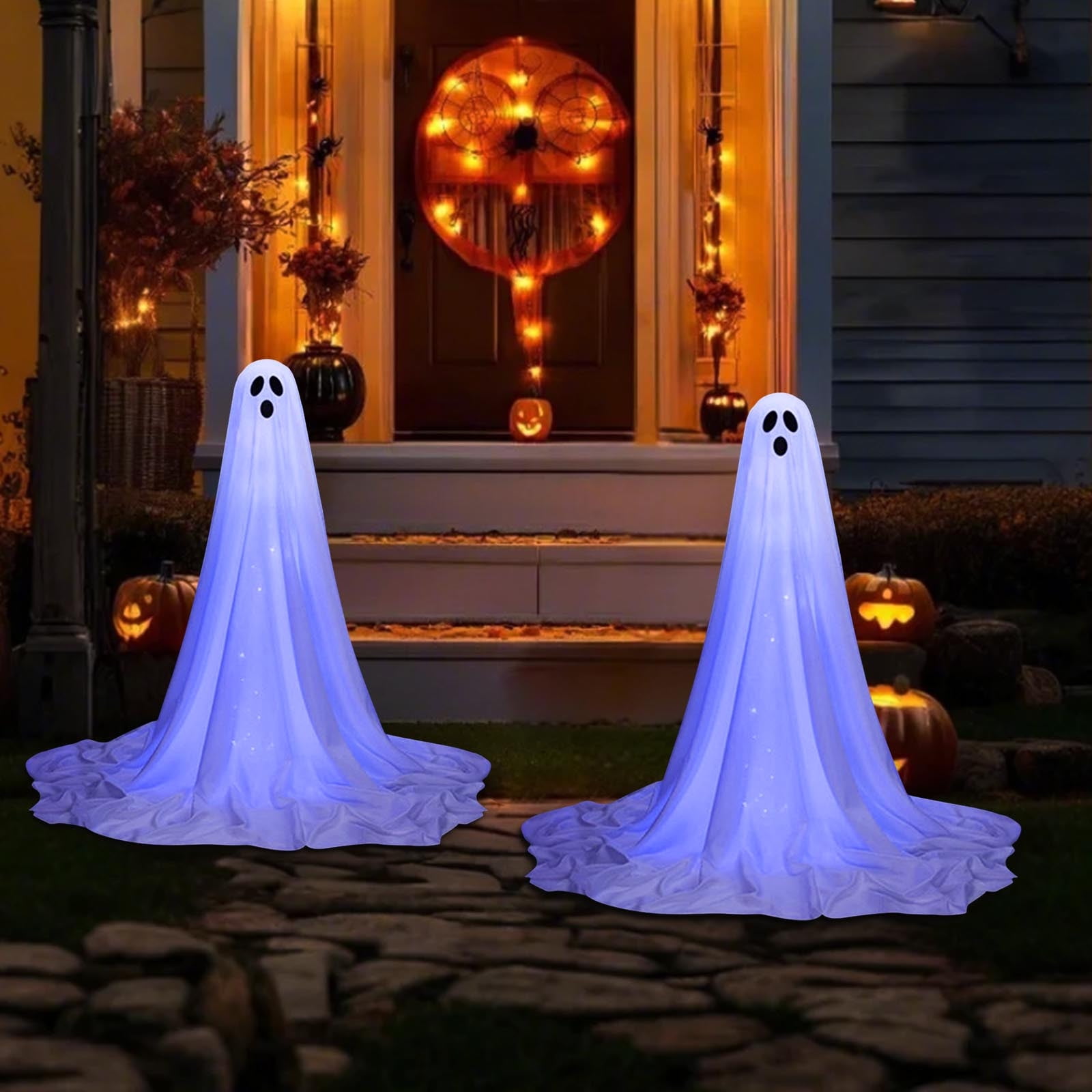 Standing Ghost Decor - Warm LED Halloween Yard Light with Adjustable ...