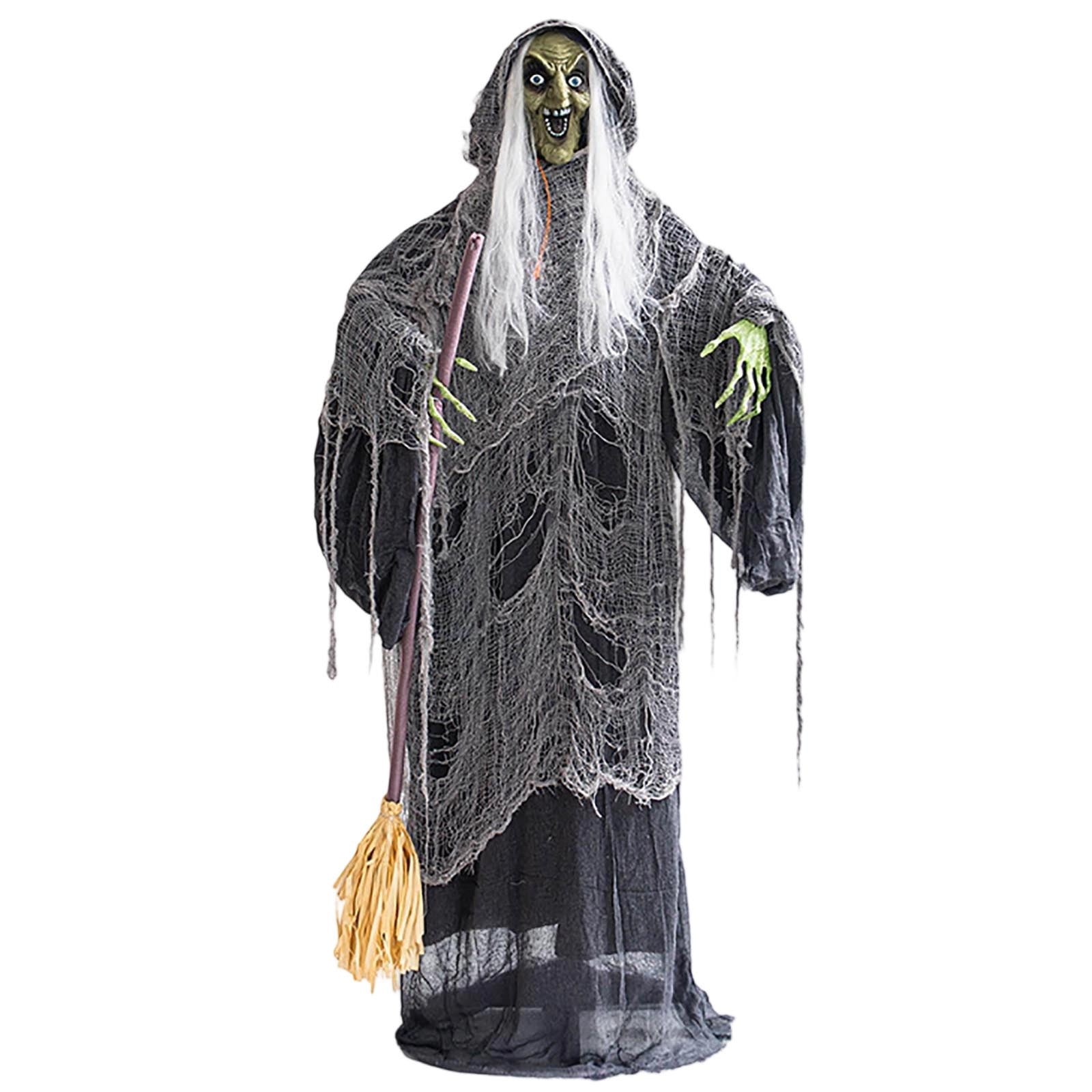 Standing Green Faced Witch Figurine Glowing White Eyes Sound Effects Battery Operated Halloween ...