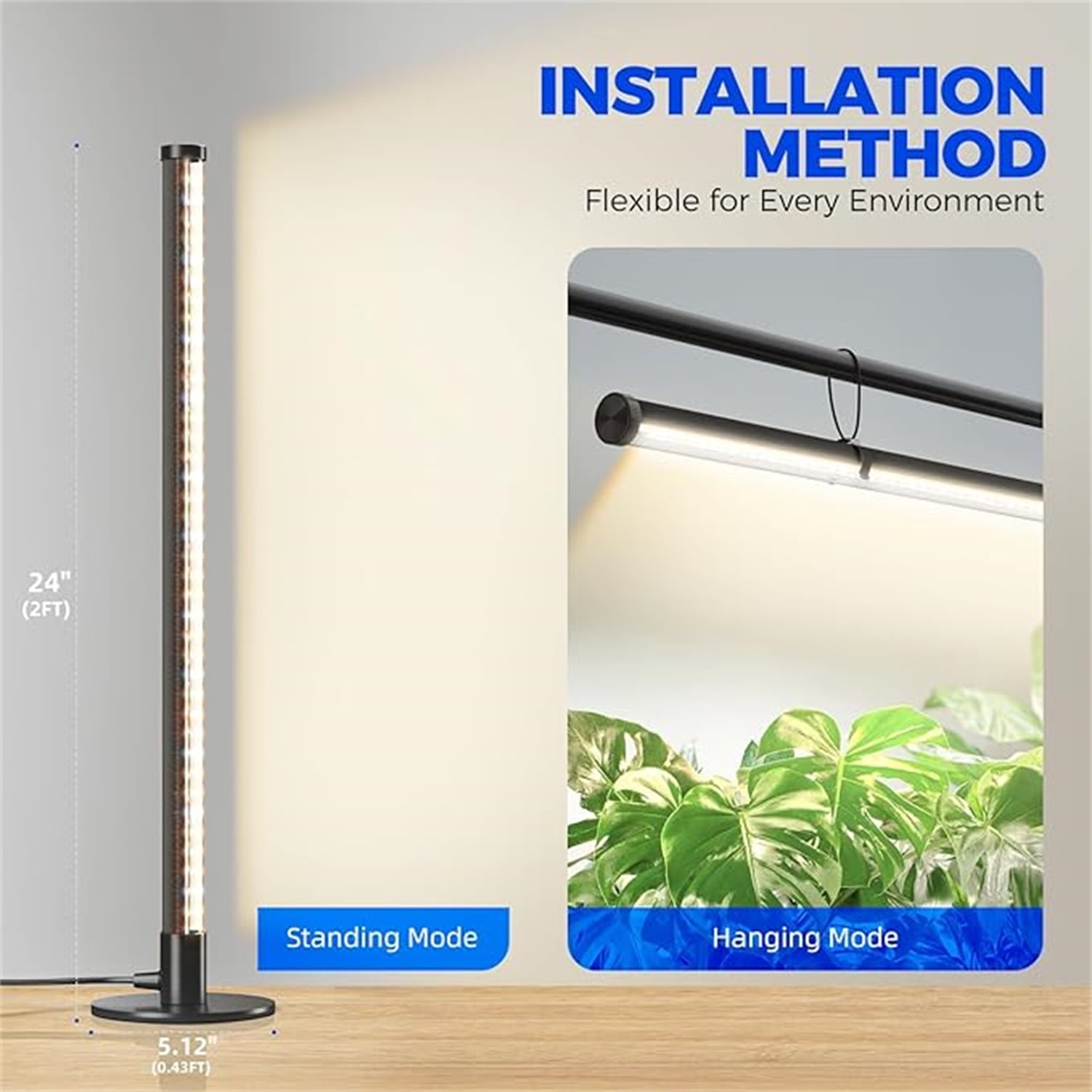 Standing Grow Light for Indoor Plants, 20W 2FT Desk LED Plant Light ...