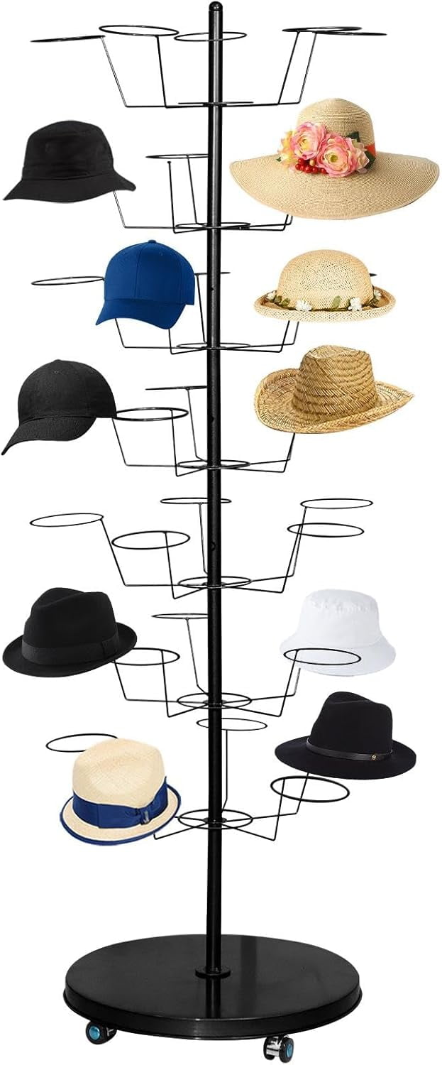 Standing Hat Rack Tree, 7-Tier Black Metal Standing Hats Display Stand ...