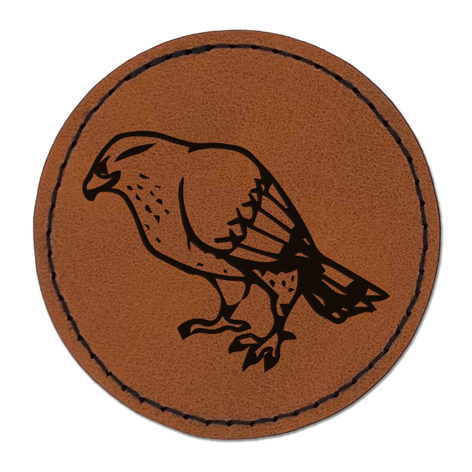 Standing Hawk Falcon Bird of Prey 2.5" Faux Leather Round Engraved Iron ...