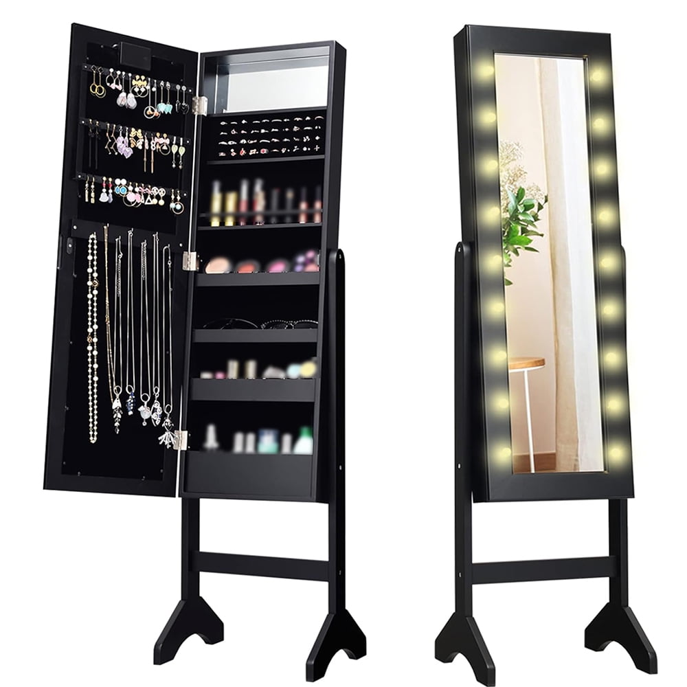 Standing Jewelry Armoire with 18 LED Lights Around the Door, Large ...