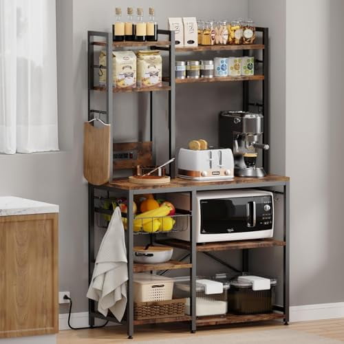 Standing Kitchen Baker’s Rack, Bakers Rack with Power Outlet, 6-Tier ...