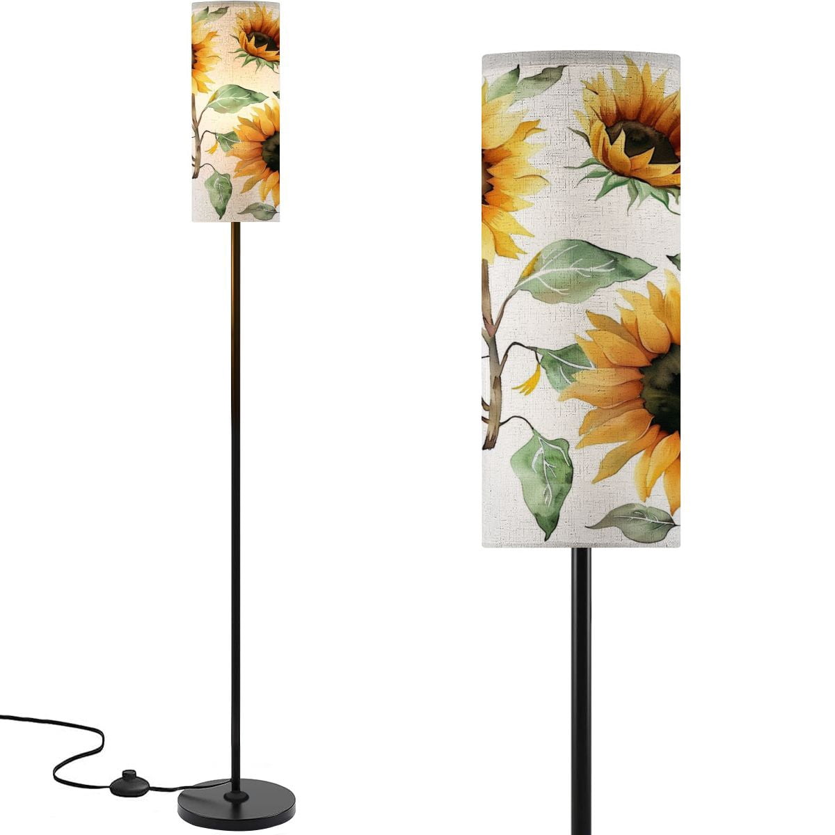 Standing Lamps Watercolor floral Sunflowers set yellow flower green ...