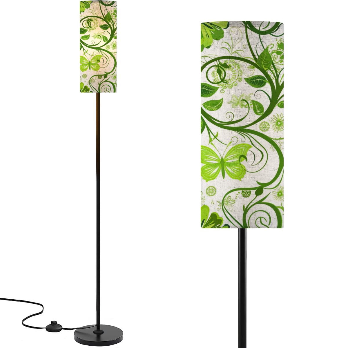 Standing Lamps White green seamless floral pattern curls butterflies ...