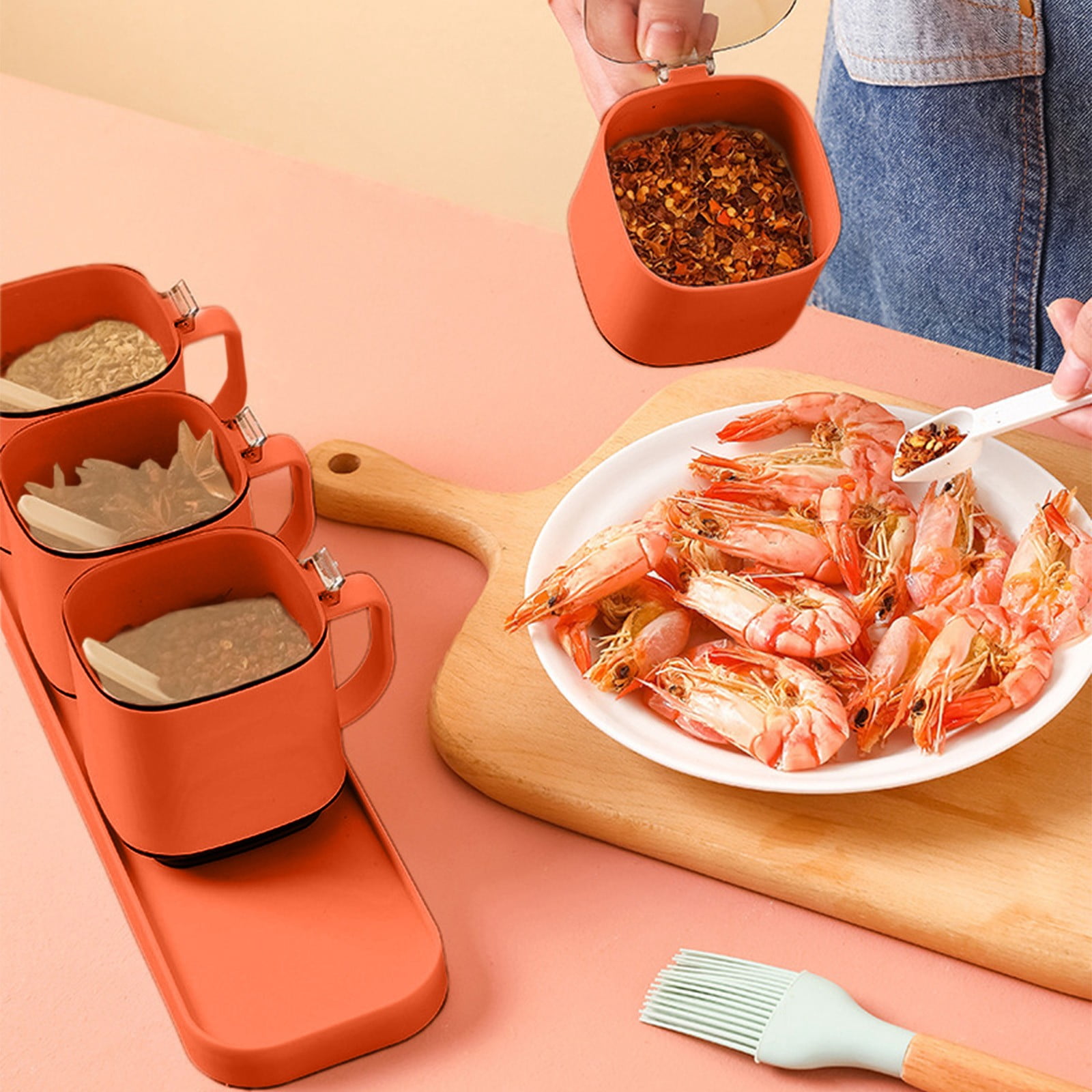 Standing Lid Seasoning Jar Set Plastic Spice Container Box With Spoon ...