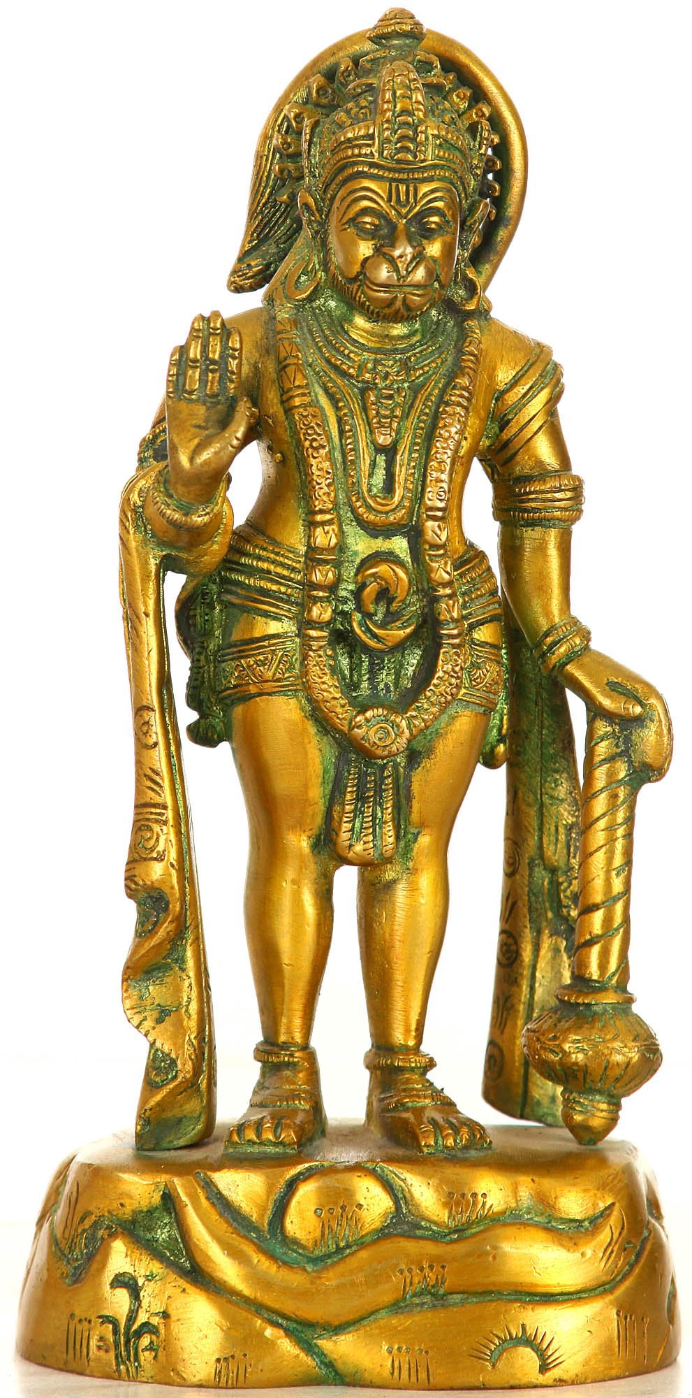 Standing Lord Hanuman Devoted Monkey God Brass Statue Unwavering ...