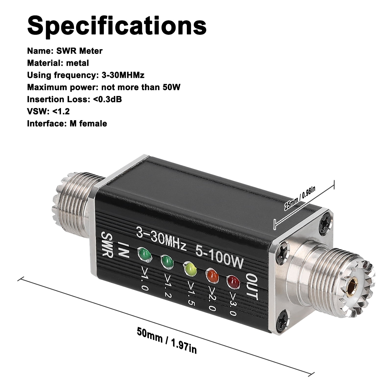 Standing Meter,Led Swr Leds M Female With 5 Leds 3-30mhz Indicator Swr ...