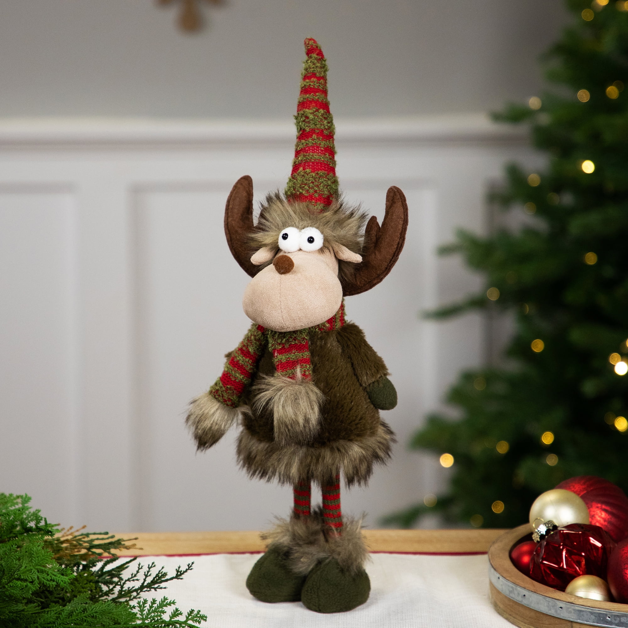 Northlight Standing Plush Moose with Striped Legs Christmas Figure - 18 ...