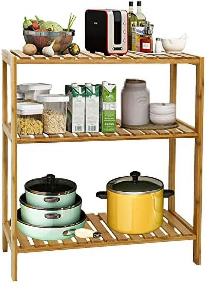 Standing Shelf 3-Tier Bamboo Kitchen Storage Rack Utility Stand Shelf ...