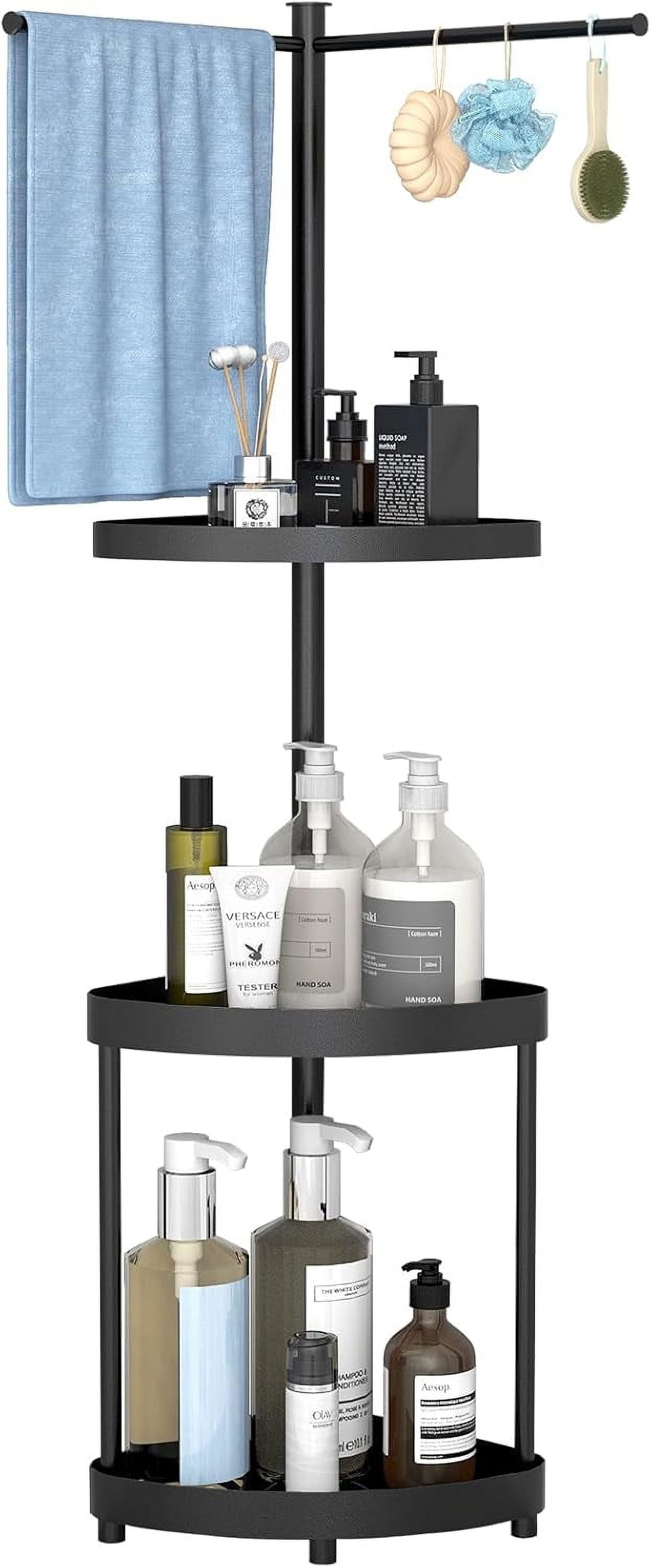 Standing Shower Caddy - 3 Tier Corner Shower Caddy Floor with Towel Bar ...