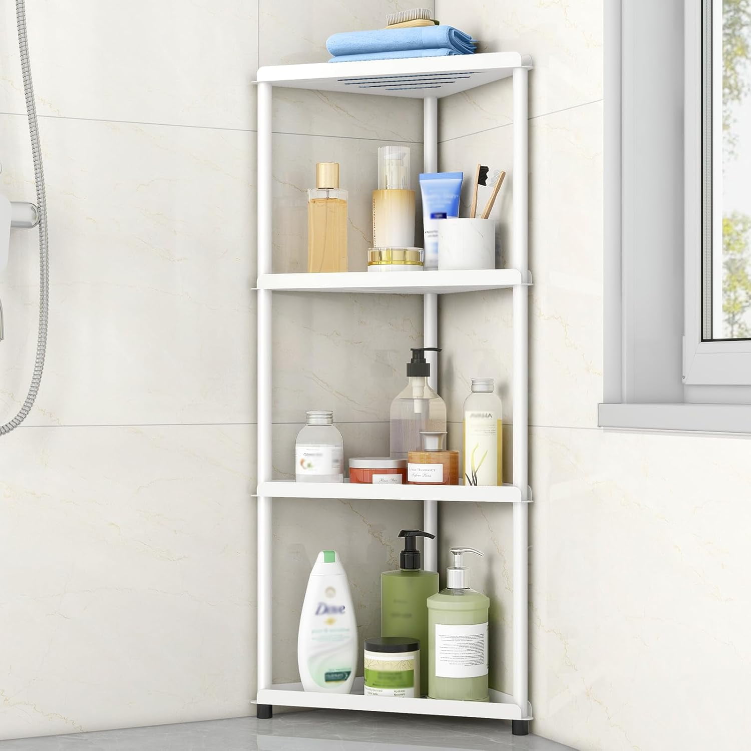 Standing Shower Caddy Corner, 4 Tier Shower Stands for Inside Shower, Stainless Steel Shower ...