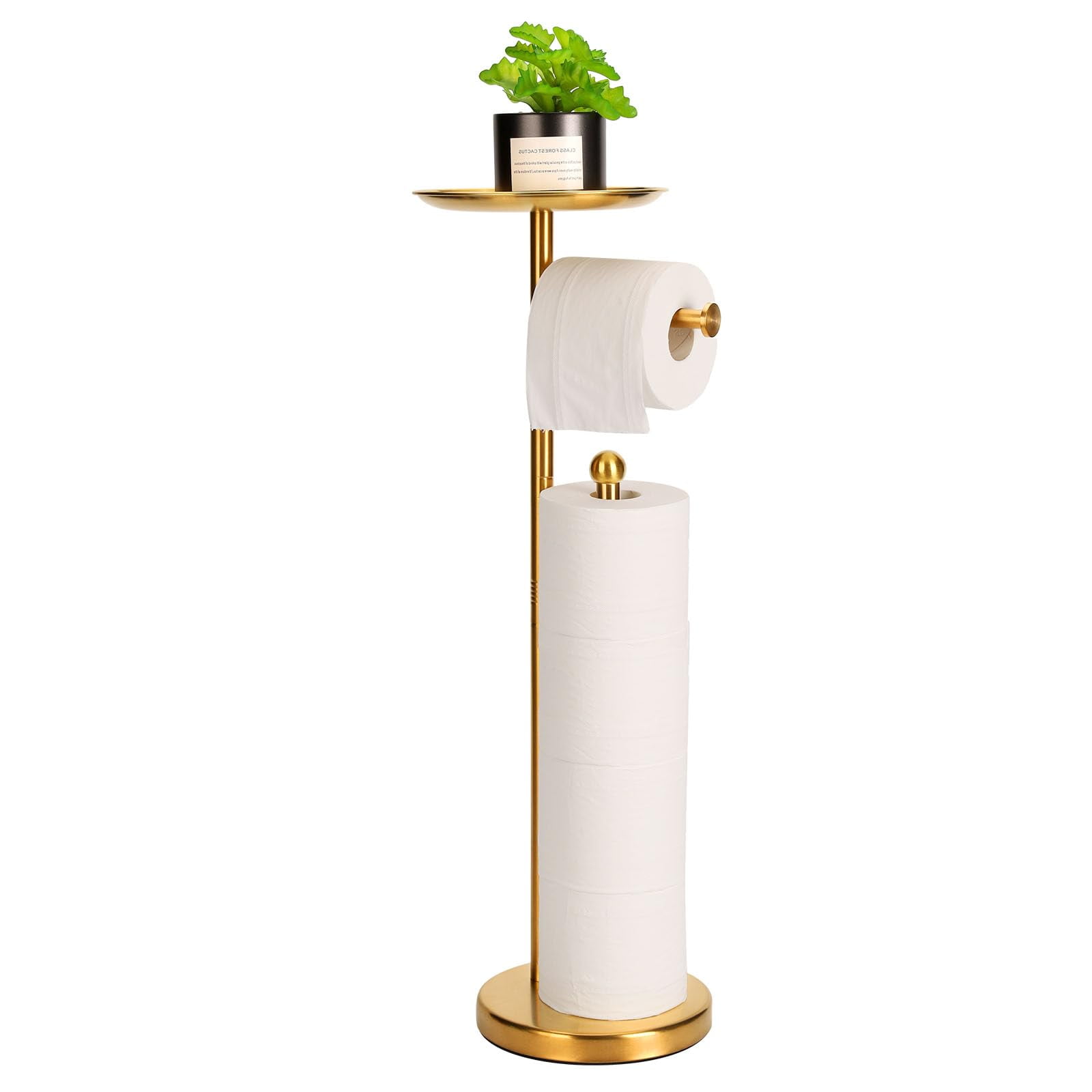 Standing Toilet Paper Holder Gold, TP Holder with 6.7" Phone Shelf ...