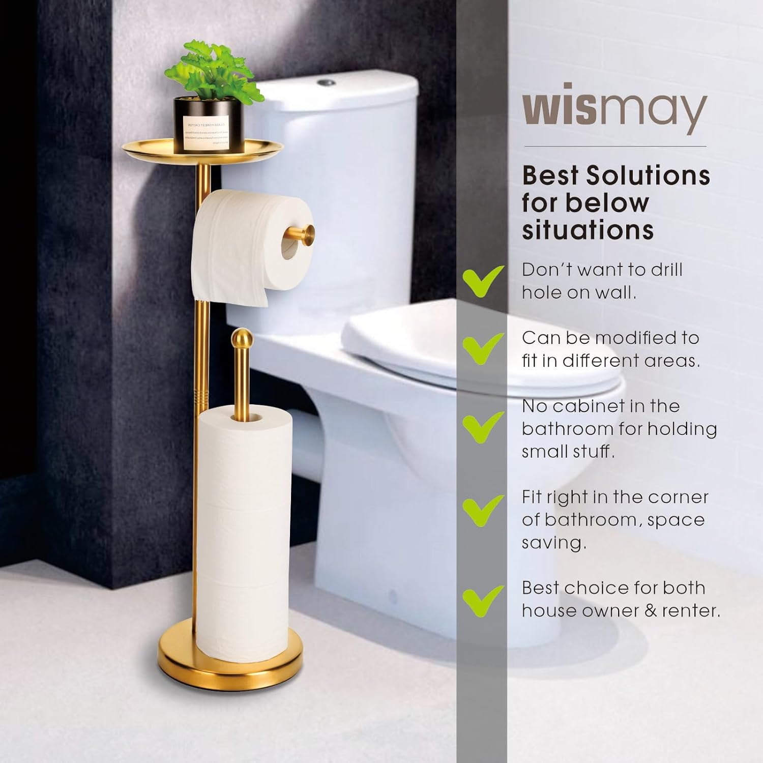 Standing Toilet Paper Holder Gold, Tp Holder With 6.7" Phone Shelf ...