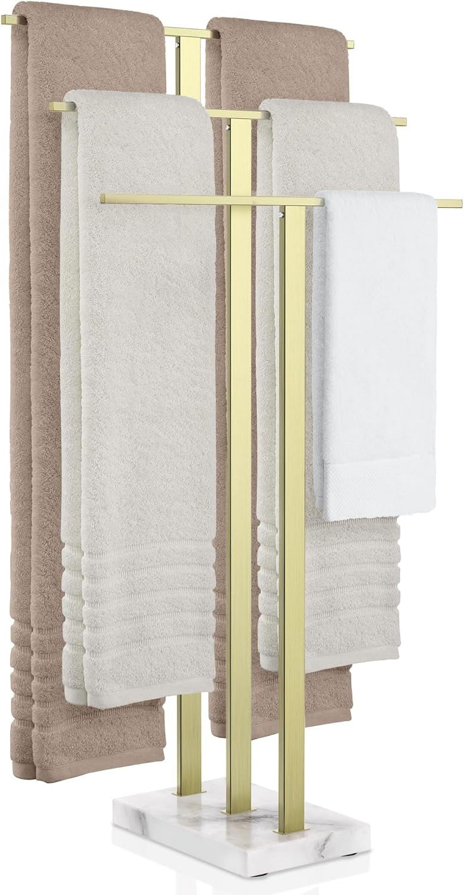 Standing Towel Rack 3-Tier with Marble Base, Brushed Gold Towel Rack ...