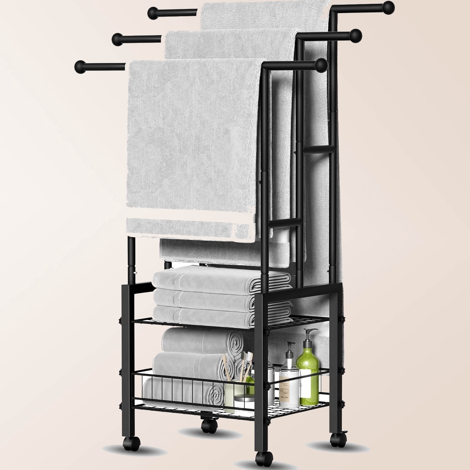 Standing Towel Racks for Bathroom with Wheels, Upgraded Metal Blanket ...