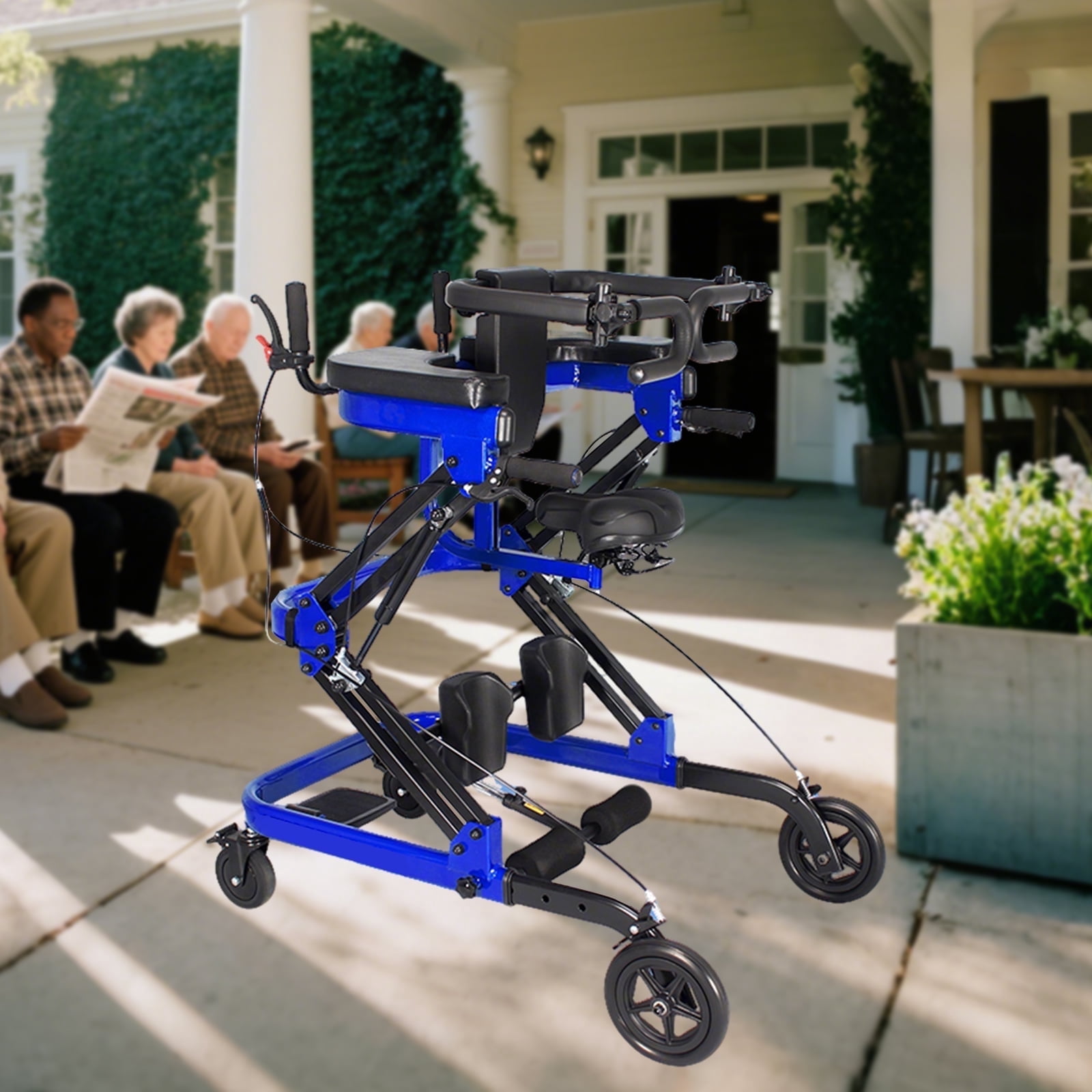Standing Walker with Seat and Armrest for Seniors, Foldable Standing ...