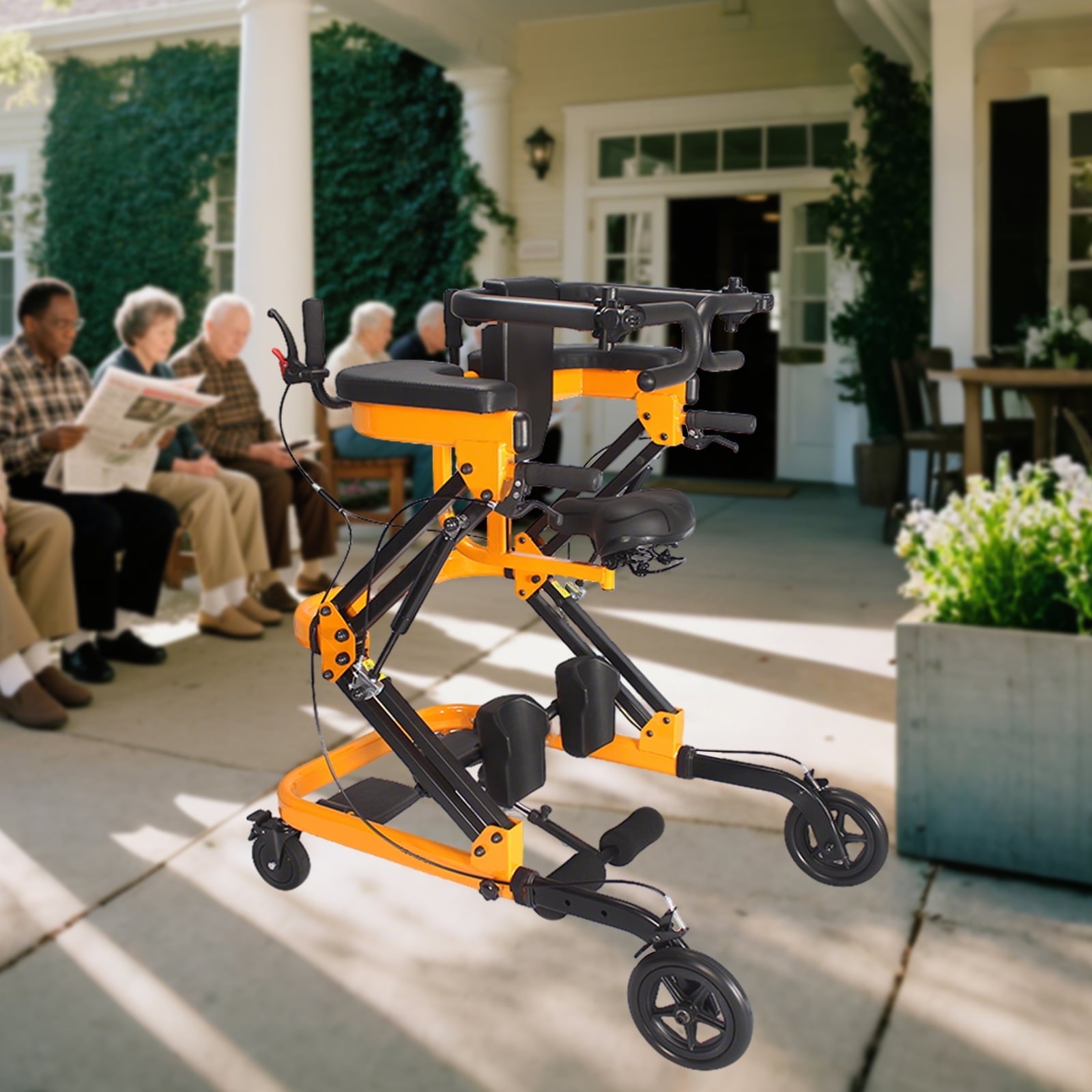Standing Walker with Seat and Armrest for Seniors, Foldable Standing ...